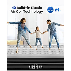 Airefina Queen Air Mattress with Built in Pump, Upgraded Luxury Blow Up Mattress 2-Layer Air Coil Technology Portable Inflatable Mattress with Carrying Bag for Guest Home Quick Inflation in 3 Mins