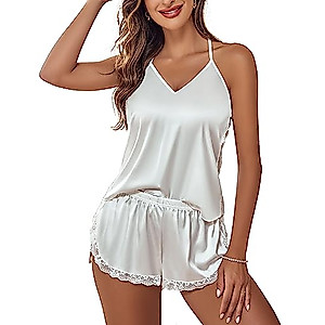 Avidlove Womens Lingerie Sexy Sleepwear Bridal Lingerie Satin Pajamas Shorts Set (White, Large)