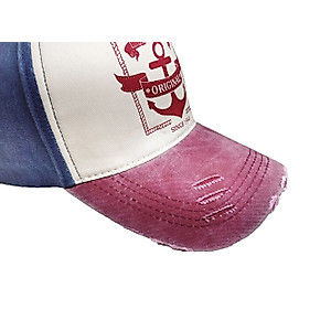 LONGTEN Vintage Baseball Cap Fashion Anchor Pattern Denim Cotton Frayed Edge Sunhat Adjustable Unisex C