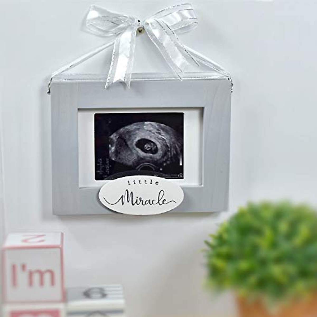 I’m Solid Wood Sonogram Pregnancy Baby Ultrasound 2 Sided Photo Frame, Great for Expecting New Parents Keepsake & Nursery Décor “Little Miracle/Dream Big Little Love" (Gray)