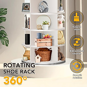 LISGODTO 7 Tier Rotating Shoe Rack, 360° Revolving Free Standing Shoe Organizer, Multifunctional Storage Revolving Shoe Rack Tower, Spinning Shoe Display Lazy Susan (White)