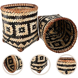 Luxshiny Bamboo Waste Basket Woven Trash Can Small Round Natural Wastebasket Garbage Bin Recycling Bin Laundry Hamper Plant Pot Holder for Farmhouse Home Kitchen Bathroom