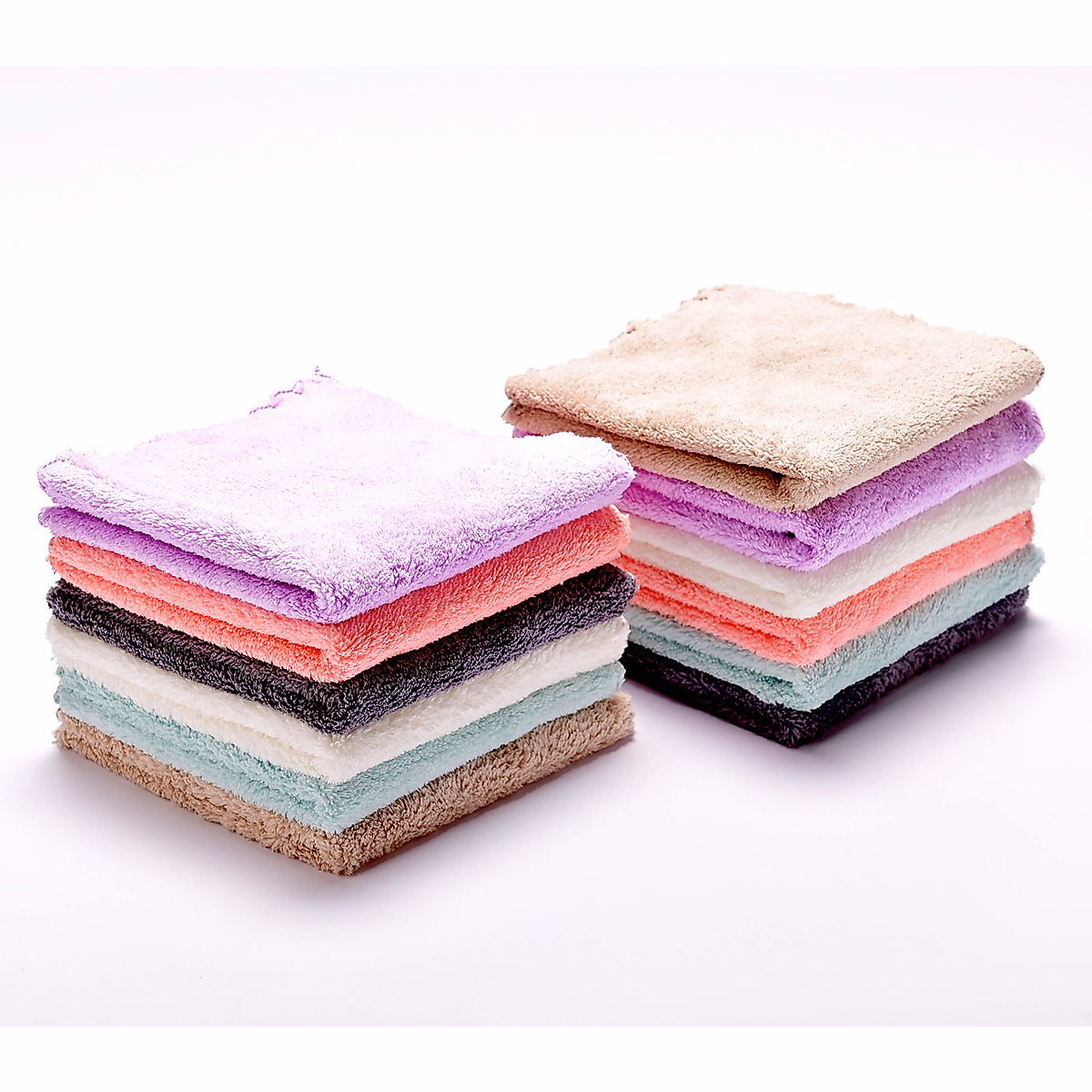 Kyapoo Baby Washcloths 12 Pack 12x12 Inches Microfiber Coral Fleece Extra Absorbent and Soft for Newborns, Infants and Toddlers