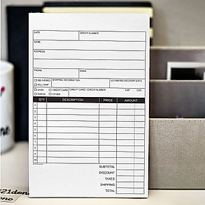 321Done Blank Sales Form Pad, 5.5x8.5 Small 2-Part Carbonless, Made in USA, Carbon Copy Generic Receipt Purchase Order Notebook for Small Business (50 Sets) White/Yellow, Heavyweight Paper