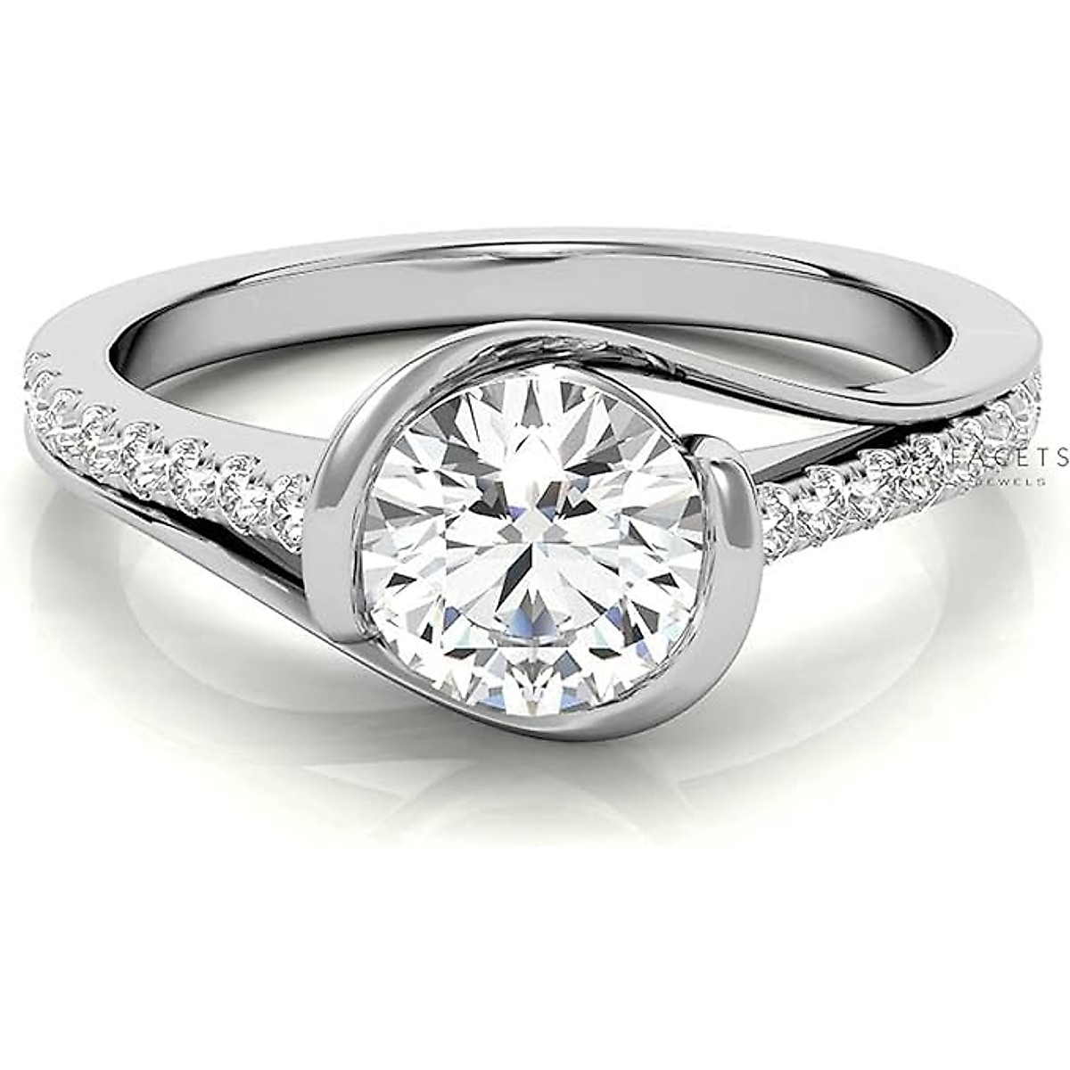 FACETS JEWELS 1.90 TCW Round Cut Moissanite Diamond Channel Setting Engagement and Wedding Ring for Her in - 10K Solid White Gold Size 7