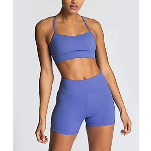 IWEMEK Workout Sets for Women 2 Piece Yoga Tracksuits Outfits High Waisted Running Biker Shorts with Adjustable Strap Sport Bra Exercise Running Gym Clothes Sets Blue Small