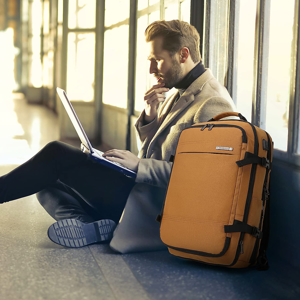 TUGUAN Travel Laptop Backpack 40L Large Computer Backpack with USB Charging Port 17 Inch Laptop Backpack for Men Expandable Backpacks for Men Women, Black- Suitable for Travel