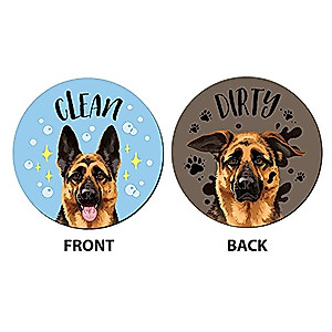 WIRESTER 3.5 inch Dishwasher Clean Dirty Flip Sign Double-Sided Decoration for Kitchen Dishwasher Washing Machine, German Shepherd