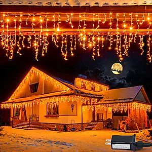 JMEXSUSS 400 LED Halloween Decor Orange Lights Outdoor, 8 Modes Orange Icicle Lights Indoor Outdoor Waterproof with Remote, Orange Halloween String Lights Plug in for Halloween Room Party Holiday