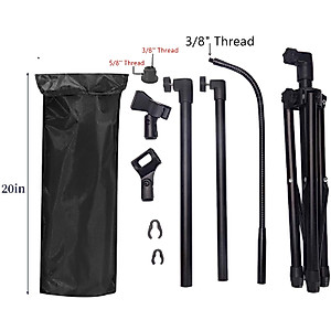 Boom Mic Stand-Kangziliang Mike Stand Gooseneck Microphone Stand Tripod Adjustable Height 3'- 6' with Mic Clips and 3/8" - 5/8" Adapter Microphone Stand for Singing