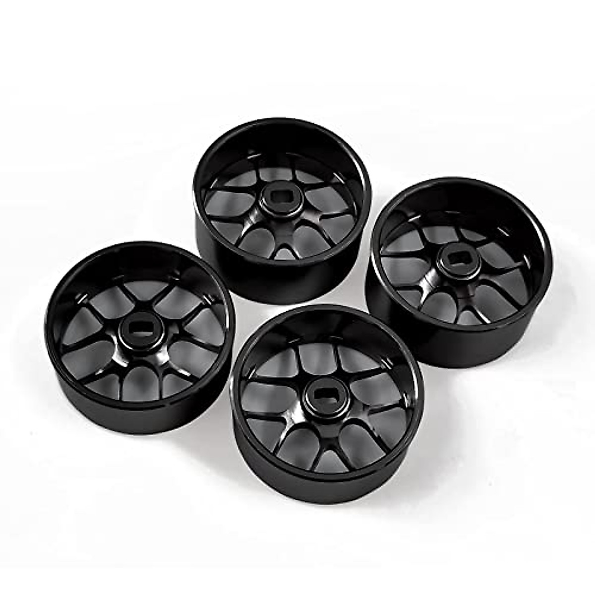 Abendor 4Pcs Metal 1/24 1/28 RC Car Drift Wheels, [2N+2W] 22mm 1/28 RC Car Drift Hubs for BBS Mini-Q HGD1 Mini-D DRZ Wltoys K969 K989 Rc Car Upgrade Parts (Black, 3.5 Degree)