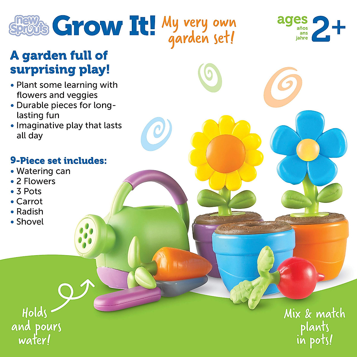 Learning Resources New Sprouts Grow It! Toddler Gardening Set - 9 Pieces, Ages 2+ Toddler Learning Toys, Garden Toys for Kids, Spring and Easter Toys for Boys and Girls