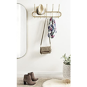 Kate and Laurel Vaida Boho Wall Mounted Coat Rack, 25 x 4 x 12, Gold, Five Decorative Glam Double Sided Coat Hooks and Hat Rack with Trendy Capsule Shape