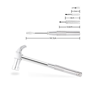 YOUMI 6 in 1 Silver Hammer & Screwdriver Tool Multitool Set Claw Hammer with Anti-Slip Grip Handle Slotted/Flat Head Phillips Screwdriver Nail Puller Best Gift for Family Friends Colleagues