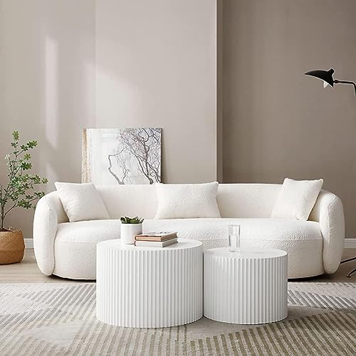 96.4" Mid Century Modern Curved Sofa for Living Room, 3-Seat Upholstery Boucle Fabric Couch for Bedroom, Office, Apartment (Beige)