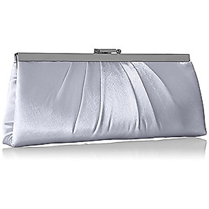 Jessica McClintock Blaire Womens Satin Frame Evening Clutch Bag Purse With Shoulder Chain Included, Silver