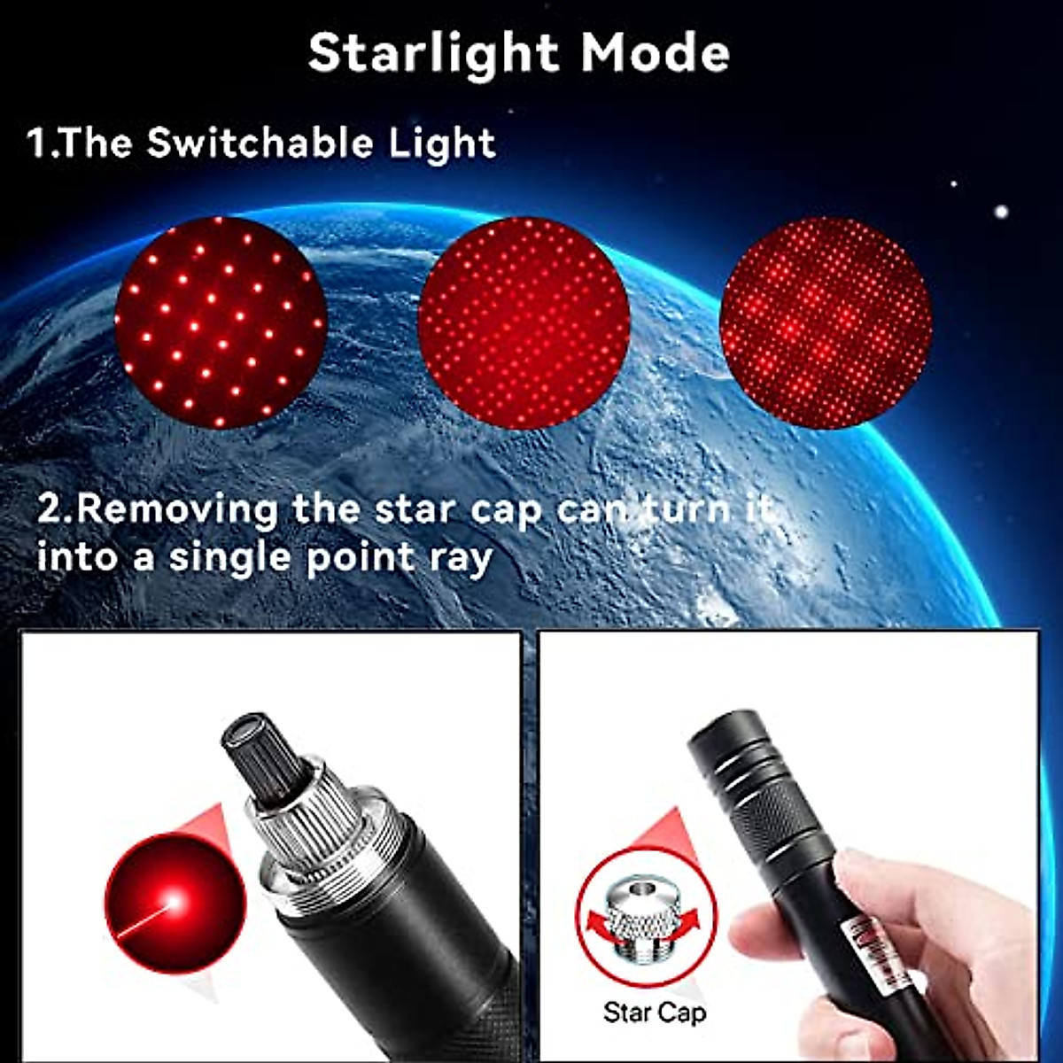 IVVTRYI Red Beam High Power Laser Pointer with USB Charging (Black), 2200 Meters Range for Night Astronomy, Outdoor Camping, Hunting and Hiking