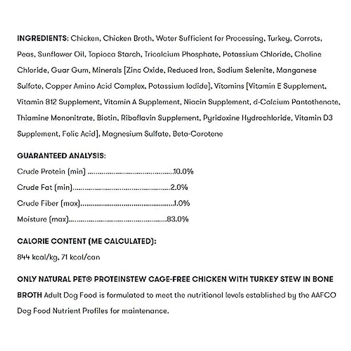 Only Natural Pet Protein Stew - Complete and Balanced Wet Dog Food - Made with Real Meat - Chicken and Turkey 3oz