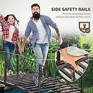 Outsunny 6' Metal Arch Backyard Garden Bridge, Safety Siderails, Arc Footbridge for Backyard Creek, Stream, Pond, Bronze