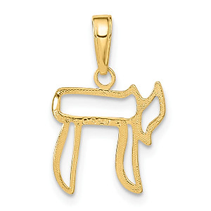 Saris and Things 14k Yellow Gold Solid Chai Cut-out Charm Pendant