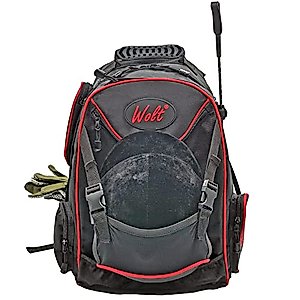 WOLT Professional Equestrian Backpack with Helmet Holder for Horse Riding, One Bag wih Multiple Compartments Carry All Accessories (NOT included), One Size Black+Red