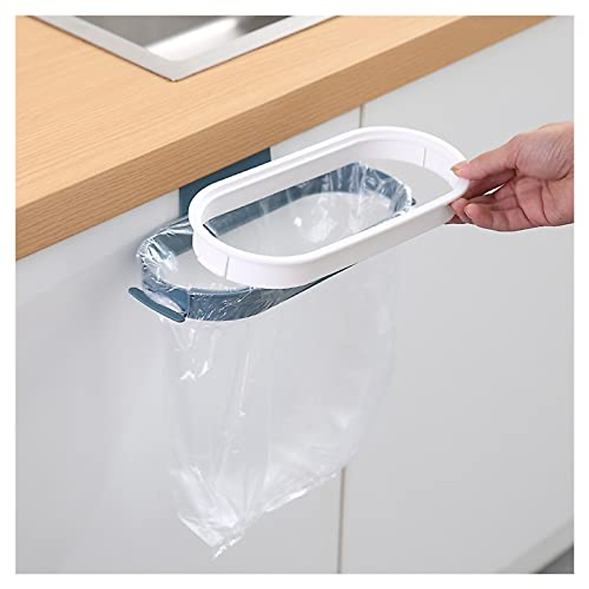 Set of 2 Trash Bag Holder Rack, Hanging Organizer Garbage Bag Holder, With Removable Lid - Multi for Kitchen Cabinet Door Storage Cupboard, Kitchen Towel Rails Rack, Blue & Pink