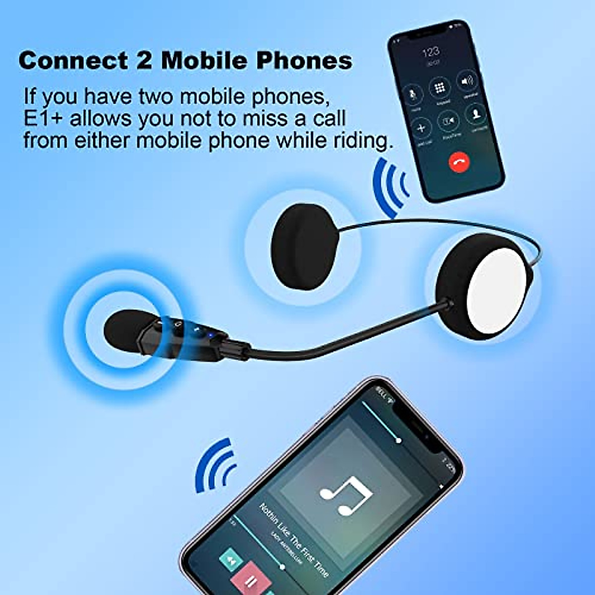 EJEAS E1+ Motorcycle Helmet Bluetooth 5.1 Headset, Hands-Free Motorcycle Bluetooth Communication System Headset with CVC Noise Reduction Function/3D Sound Effect/Automatic Answering