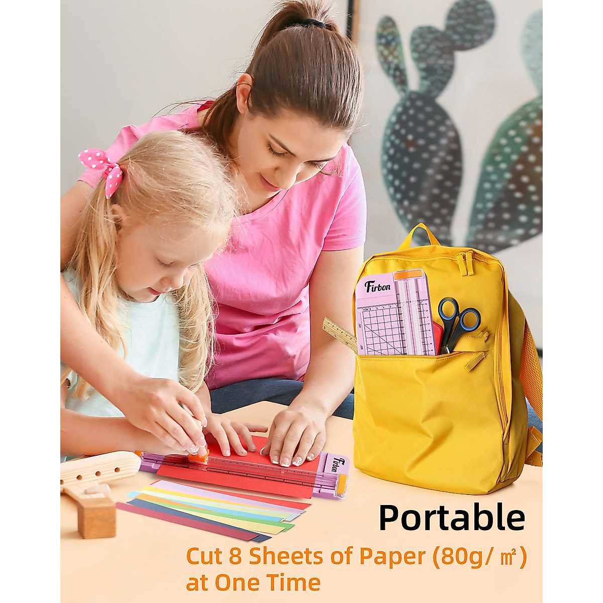 Firbon Pink A5 Paper Cutter, Straight Small Paper Trimmer with Side Ruler for Scrapbooking Craft, Paper, Coupon, Label, Cardstock