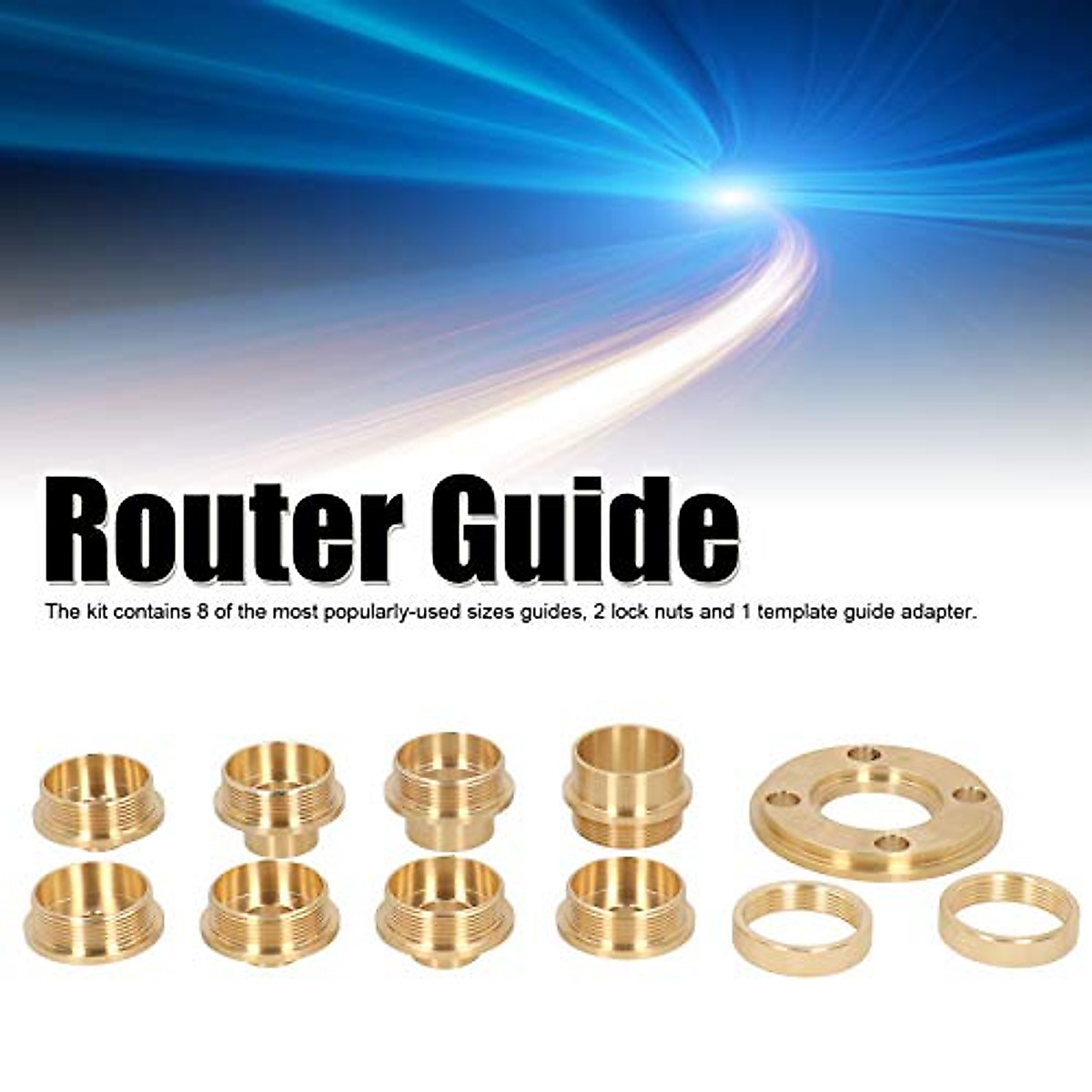 BTER Router Template Guide Set, 11pcs Solid Brass Template Guide Bushing Set, Portable Router Guide Bushing Kit with Carrying Case, Lock Nuts & Template Guide Adapter for Hinge Routing, Dovetailing