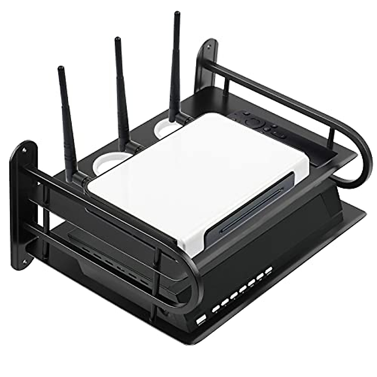 Z-COLOR Black Metal Double Wireless WiFi Router Storage Box / TV Set Box Shelf Wall Hanging Plug Board Bracket Cable Storage Organizer (Small)