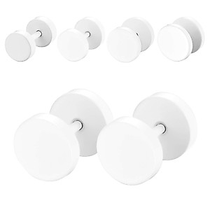 4 Pairs Unisex 6-12MM Stainless Steel Stud Earrings Set,Cupimatch Ear Piercing Plugs Faux Gauges Illusion Tunnel Screw Earrings, White (4 Pairs)…