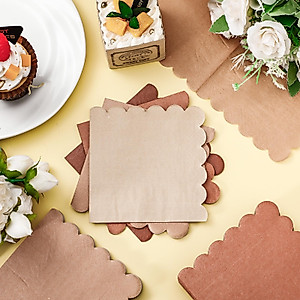 Zhanmai 100 Pack Cocktail Napkins 5 x 5 Inch Scalloped Napkins Beverage Napkins Gradient Color Paper Napkins with Scalloped Edges Thick Disposable Luncheon Napkins for Party Supplies (Earth Tone)