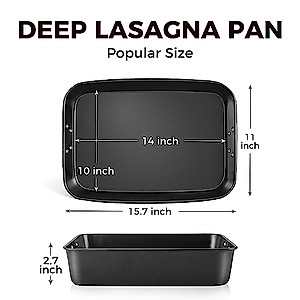 HONGBAKE Lasagna Pan 3 Inch Deep, 15x10" Baking Pan for Oven, Nonstick Cake Baking Dish for Brownie, Roasting Pans with Stainless Steel Handles, Heavy Duty, Dishwasher Safe, Dark Grey