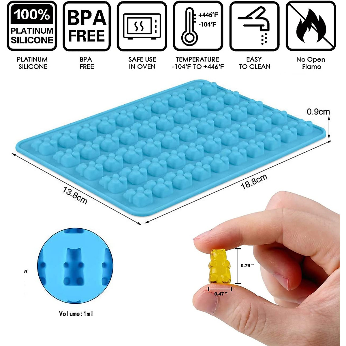 JEWOSTER Gummy Bear Silicone Molds 4 PCS,Non-stick Chocolate Candy Molds with 2 Droppers Food Grade