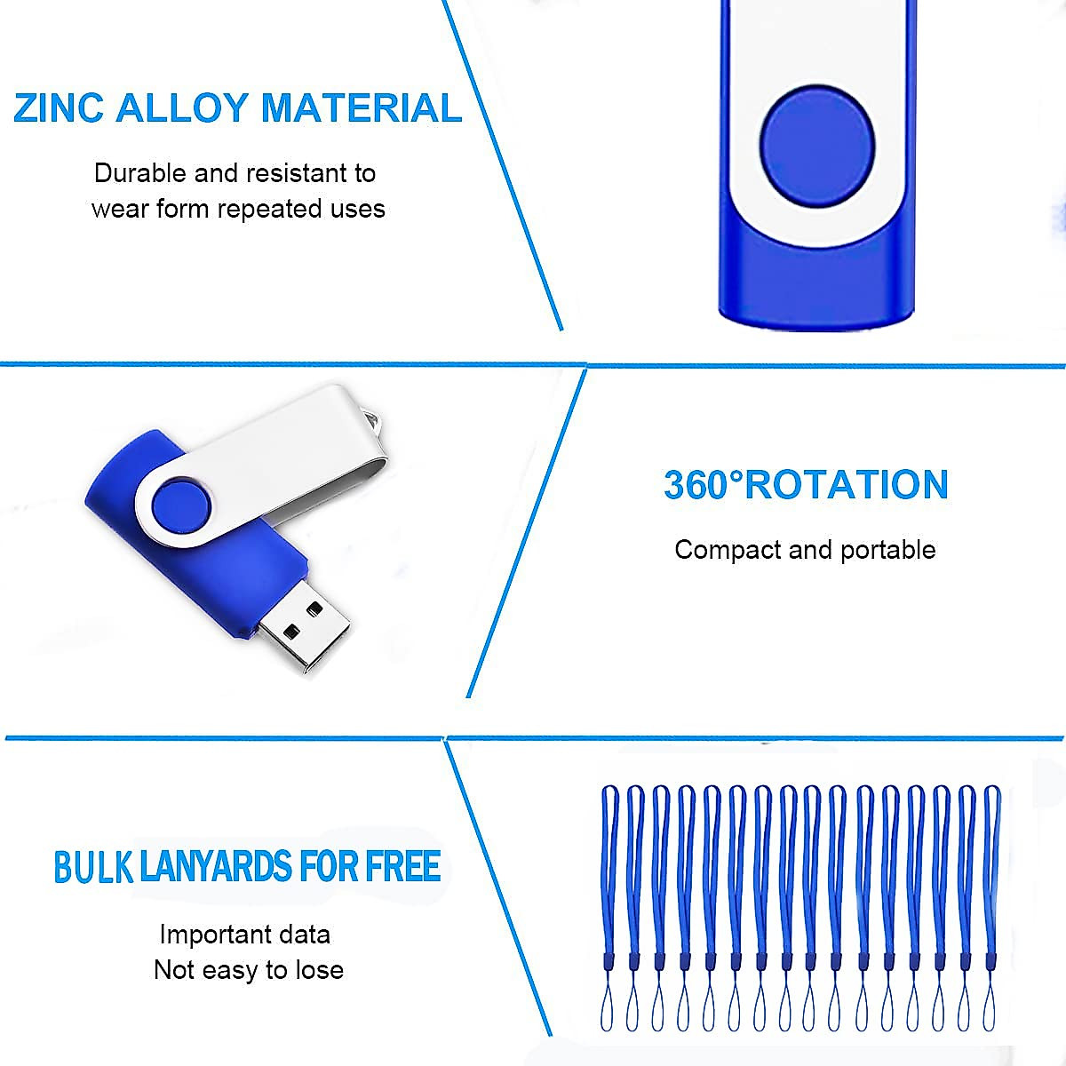 EASTBULL 2GB Flash Drive 100 Bulk USB 2.0 Fast Speed Flash Drives Pack Swivel USB Drives Pack (Blue)