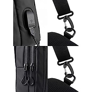 Small Sling Black Crossbody Backpack Shoulder Bag for Men Women, Lightweight One Strap Backpack Sling Bag Backpack for Hiking Walking Biking Travel Cycling USB Charger Port