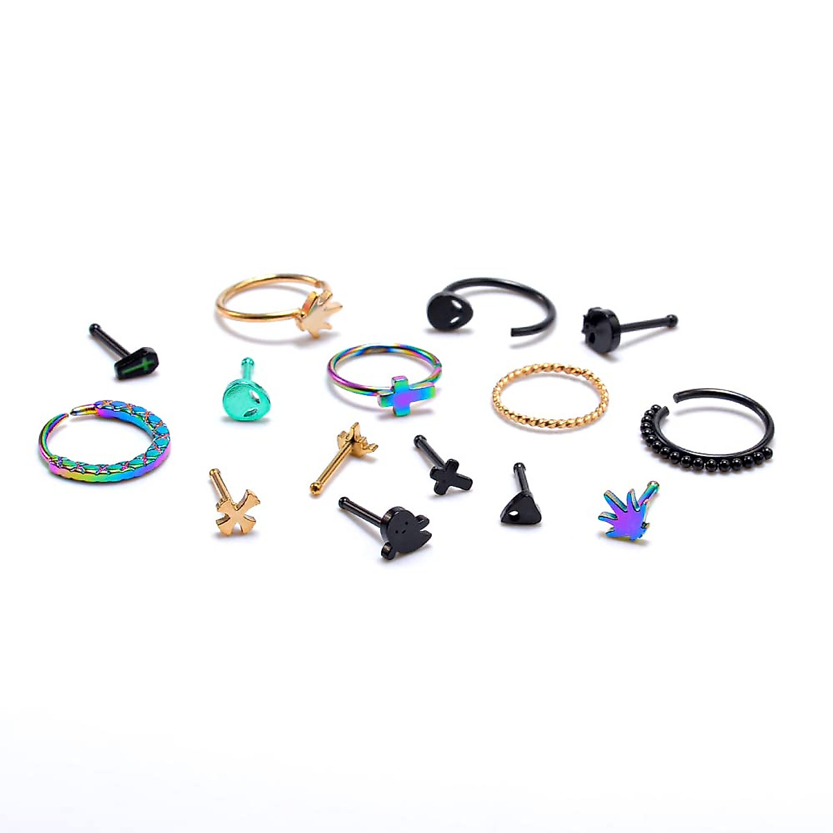 WASOLIE Stainless Steel Nose Rings Studs Piercing Jewelry Colorful Set Septum 20G For Women And Men Jewelry.