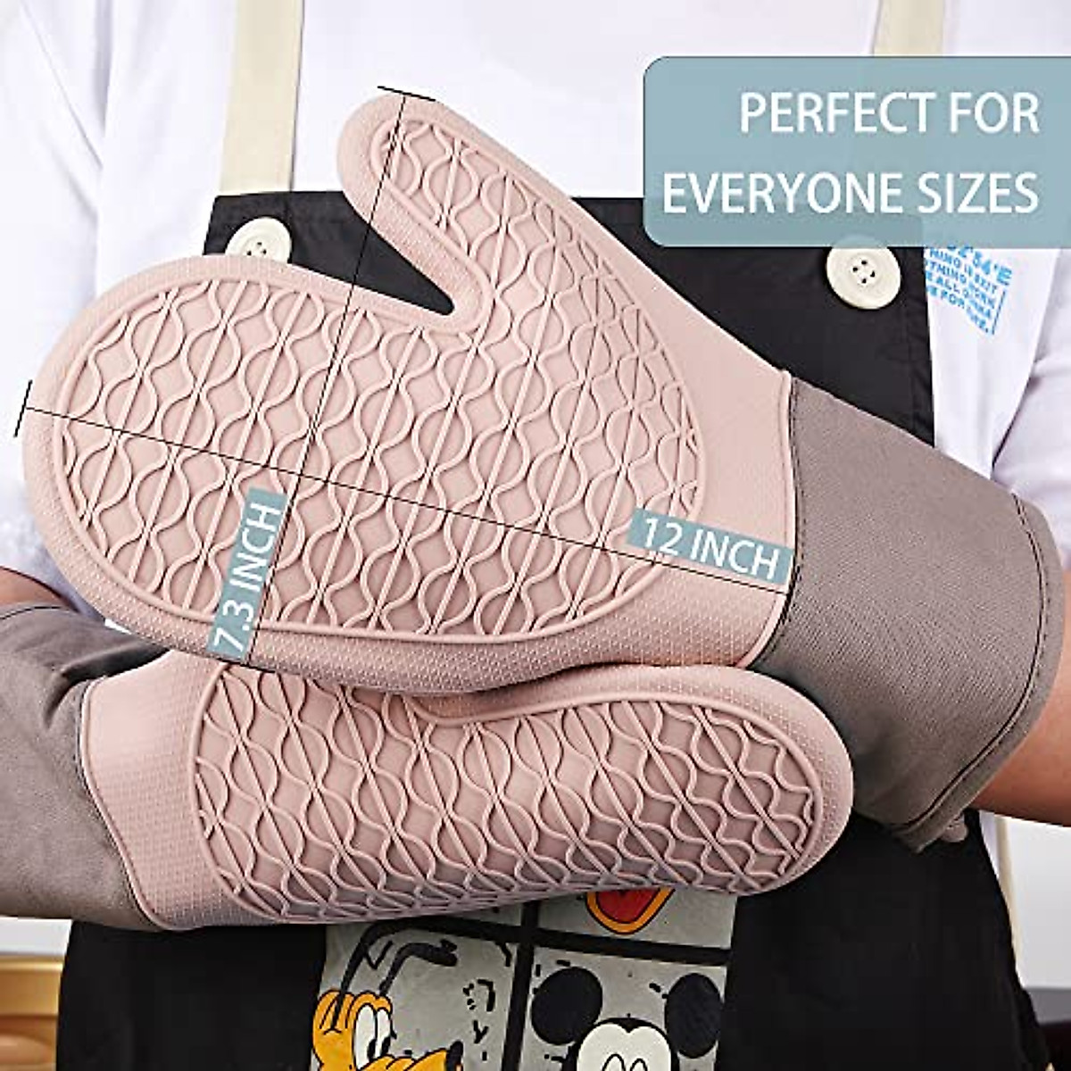 Silicone Oven Mitts Heat Resistant, Oven Mitts and Pot Holders Sets, Kitchen Mittens 5 Piece Set, Oven Gloves for Cooking,Baking,BBQ, Pink Oven Mitts, Easy Clean