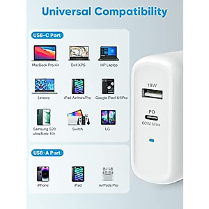 USB C Charger, PowerLot 68W 2 Port GaN PD& QC USB-C Power Adapter, 60W USB C Wall Charger for MacBook Pro, iPad pro Charger Block, 18W USB A Fast Charger for iPhone 12 Pro Max/ 11 Pro Max/iPad Air
