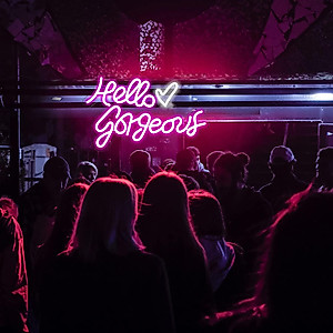 ineonlife Pink Hello Gorgeous Neon Signs, LED Light Up Sign for Cute Girls Bedroom Room Wall Decor for Bachelorette Birthday Engagement Party Wedding Decoration with Switch (16.5"X10" / USB POWER) (Pink)