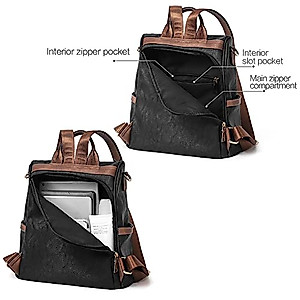 CLUCI Women Backpack Purse Fashion Leather Large Designer Travel Bag Ladies Shoulder Bags Black with Brown