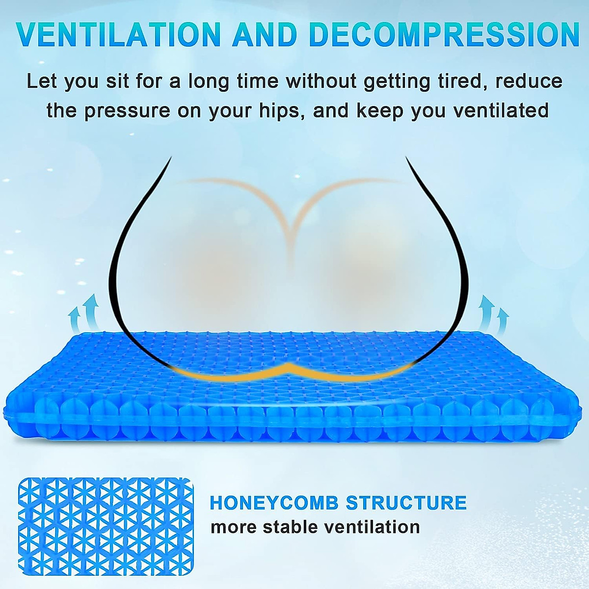 Premium Gel Seat Cushion for Sciatica Relief, Ergonomic Comfort, and Back Pain - Ideal for Office, Car Seats, Truck, Gaming, Wheelchairs - Comfort Cushion with Memory Foam Support