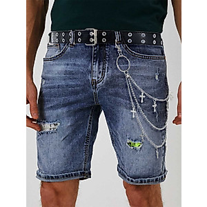 Jemiwa Grommet Leather Belt with Detachable Chain Punk Aesthetic Waist Belt Rock Style Jeans Belt Chains (E)