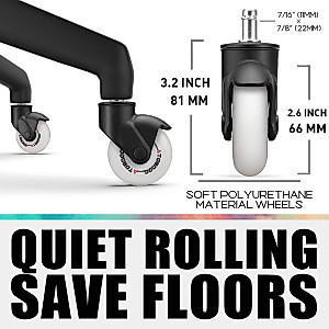 ATOMDOC 2.6" Newly Lightweight Caster Wheels, Universal Office Chair Caster Wheels, Revolutionary Swivel Vertical Axle, Heavy Duty Office Chair casters,Safe Protection for All Floors