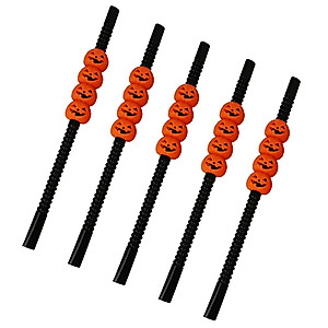 LUOEM Halloween Straws Pumpkin Plastic Party Straws Novely Decorative Drinking Straws Table Decor for Halloween Party Favors Supplies,Pack of 5 (Black)