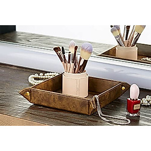 OARIE Leather Bedside Storage Tray - Jewelry Organizer for Men - Key Wallet Coin Box Travel Valet Tray (Classic Brown)