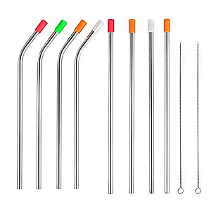 Kichwit Extra Long Stainless Steel Straws Set of 8, Reusable Wide Straws for Smoothies, 10.5 Inches Long, 5/16" Wide, Metal Drinking Straws, 2 Cleaning Brushes Included