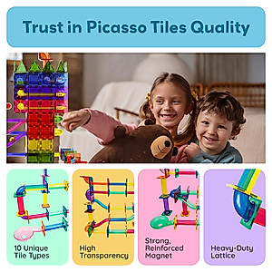 PicassoTiles Marble Run 120 Piece Magnetic Building Blocks Magnet Tile Construction Toy Playset STEM Learning Educational Block Child Brain Development Kids Toys for Boys and Girls Age 3 and Up