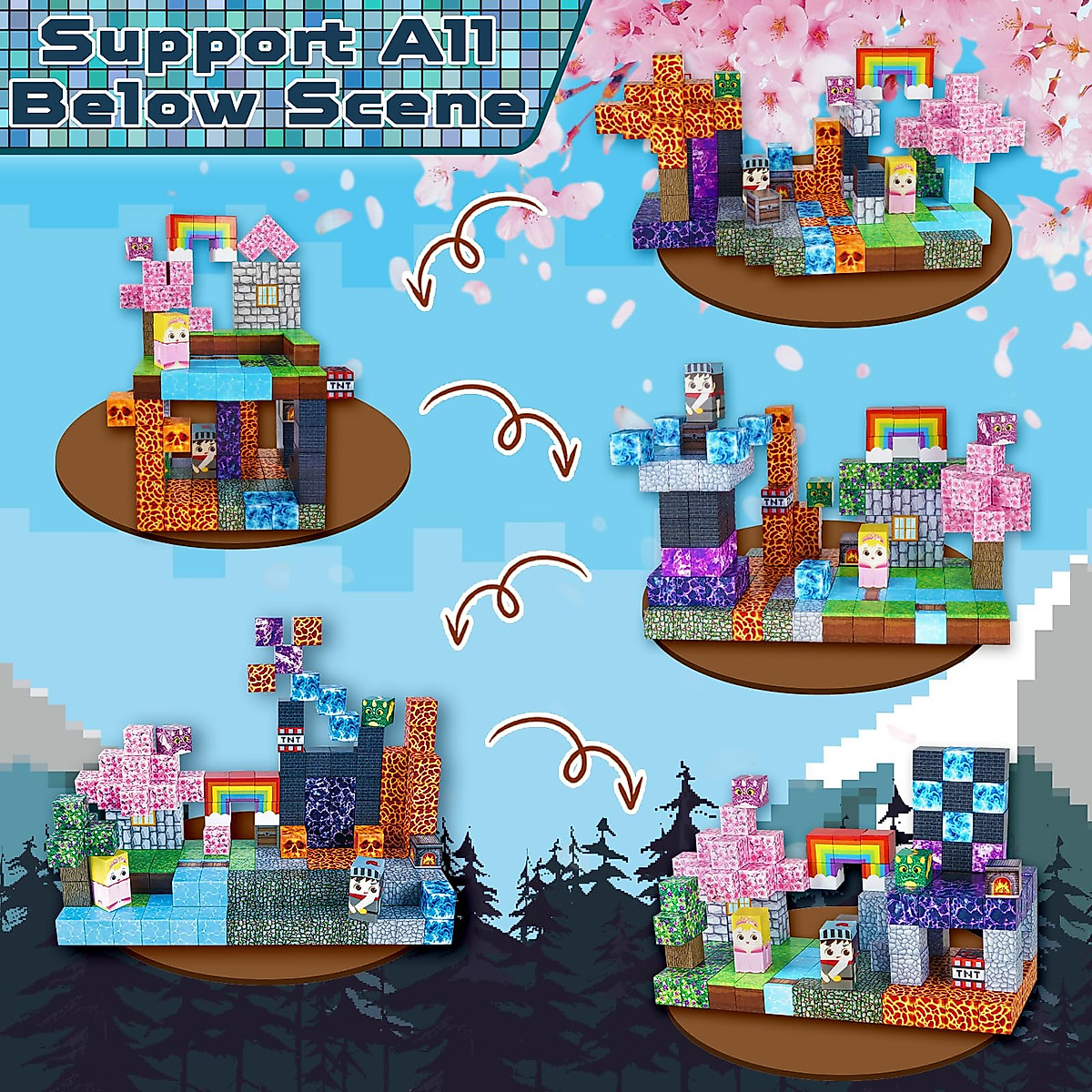 GraceDuck Magnetic Blocks - 150 PCS Build Dark Swordsman's Forest Castle - Magnetic Toys for Montessori Toddler Christmas Birthday Gifts - STEM Sensory Toys for 3 4 5 6 7 8 9 10 Year Old Boys & Girls