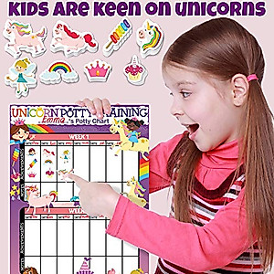 Potty Training Chart for Toddlers Girls, Unicorn Design - Sticker Chart, 4 Week Reward Chart - 213 Cute Stickers, Certificate, Instruction Booklet & Motivational Cards - Bonus Celebratory Crown